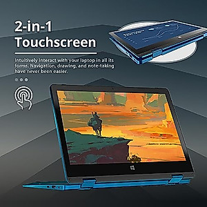 Gateway Newest 11.6” HD 2-in-1 Convertible Touchscreen Student Laptop, Intel Celeron N4020, 4GB RAM, 64GB SSD, Webcam, THX Audio, Wi-Fi, Mini HDMI, 1 Year Office 365, Blue, Win10, 32GB USB Card