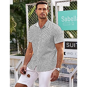 COOFANDY Men's Short Sleeve Slim Fit Dress Shirt Fitted Button Down Fashion Casual Business Polka Dot Printed Shirt