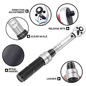 COTOUXKER Bike Torque Wrench Set - 2 to 20 Nm – 1/4 Inch Driver Pro MTB Bicycle Maintenance Torque Wrench Kit Tool for Road Mountain Bikes Motorcycle Multitool