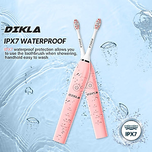 DIKLA Sonic Electric Toothbrush for Adults Dissolve Plaque on Teeth, Vibrating Toothbrush 4 Modes with Smart Timer 44,000 VPM Motor Whitening Rechargeable Cordless Fast Charge(Pink)