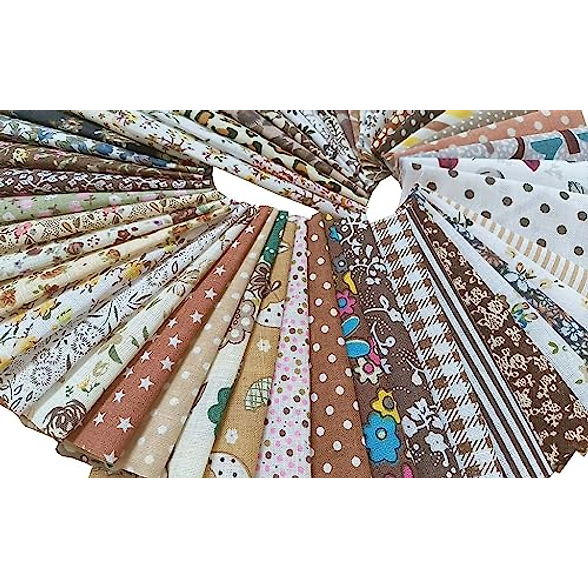 50PCS 4 X4 Inches Different Patterns Brown Cotton Craft Printed Fabric DIY Handmade Material Set Bundle Patchwork Squares for Home Crafts Sewing Scrapbooking Quilting