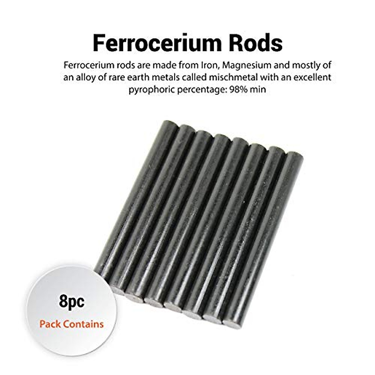 West Lake Tactical Pack of Eight (8) 5/16" DIY Ferrocerium (Ferro) Rods Flint Fire Starter Magnesium Tool Kit AKA Firesteel, an Essential Part of Any Survival Kit