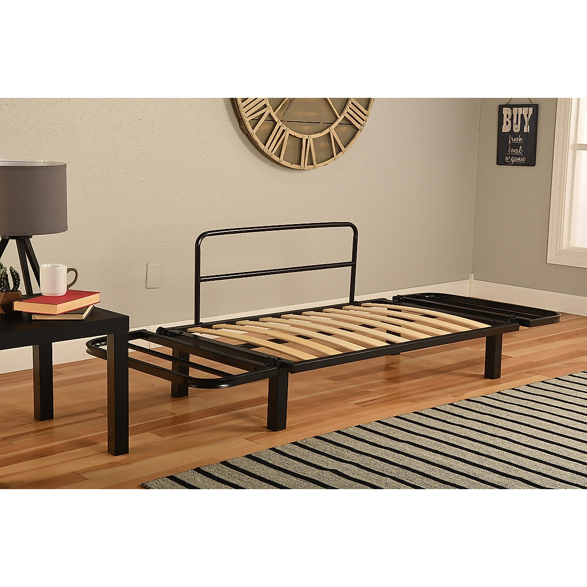 Best Futon Lounger - Frame ONLY - Sit Lounge Sleep - Small Furniture for College Dorm, Bedroom Studio Apartment Guest Room Covered Patio Porch