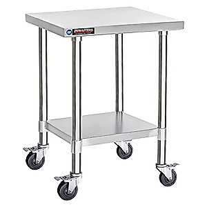 DuraSteel Food Prep Stainless Steel Table - 24 x 24 Inch Metal Table Cart - Commercial Workbench with Caster Wheel - NSF Certified - For Restaurant, Warehouse, Home, Kitchen, Garage, Chrome