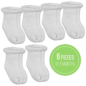 Kushies Newborn Terry Socks (White 6 pack, 0-3 Months)