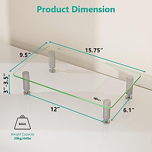 WALI Rectangular Tempered Glass Monitor Riser Desktop Stand Height Adjustable Table Top for Flat Screen LCD LED TV, Laptop, Notebook, Display (GTT001), 16 X 10 inch, Clear