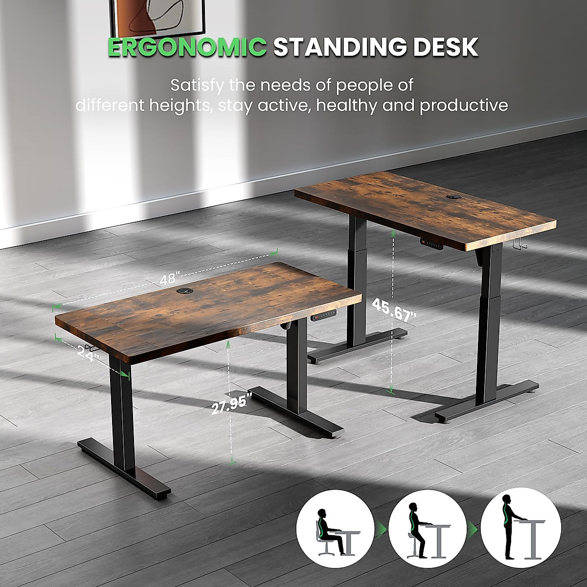 SIAGO Electric Standing Desk Adjustable - 48 x 24 Inch Sit Stand up Desk with Cable Management - 3 Memory Preset Adjustable Height Desk Computer Home Office Desk