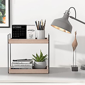 2 Tier Bathroom Countertop Organizer, Wood Counter Standing Rack Cosmetic Holder, Countertop Storage Shelf Cosmetic Organizer Holder, Vanity Organizer Kitchen Spice Rack Basket Storage Counter Shelf