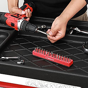 CASOMAN 1/4" Hex Bit Organizer with Magnetic Base - Red, 43 Hole Bit Organizer with Strong Magnetic Base, Magnetic Bit Organizer for Your Specialty