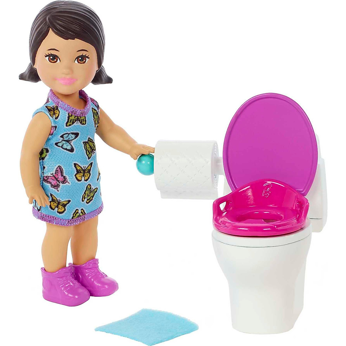 Barbie Skipper Babysitters Inc Doll & Accessories Set with Brunette Doll in Butterfly Dress, Potty & Bathroom-Themed Pieces