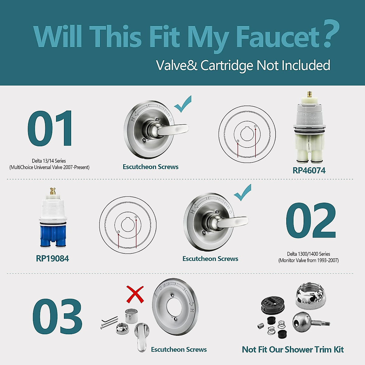 Replacement 9-Setting Rain Shower Faucet Tub Trim Kit for Delta 1300/1400& 13/14 Series, High Pressure 5.5" Round Rain Shower Head& Handle Set, Matte Black(Valve& Catridge Not Inclued)