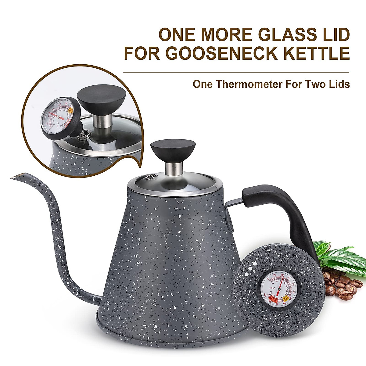 KOTEFFR Gooseneck Kettle for All Stovetops - 40oz/1.2L Coffee Kettle with Optimal Spout and Built-In Thermometer Pour Over Kettle with Premium Food Grade Stainless Steel for Health Protection