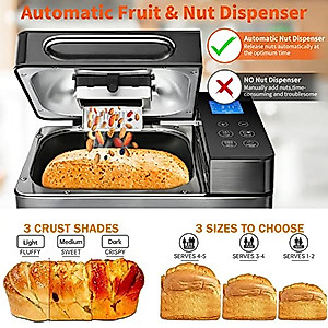KBS 17-in-1 Bread Maker-Dual Heaters, 710W Bread Machine Stainless Steel with Gluten-Free, Dough Maker,Jam,Yogurt PROG, Auto Nut Dispenser,Ceramic Pan& Touch Panel, 3 Loaf Sizes 3 Crust Colors,Recipes