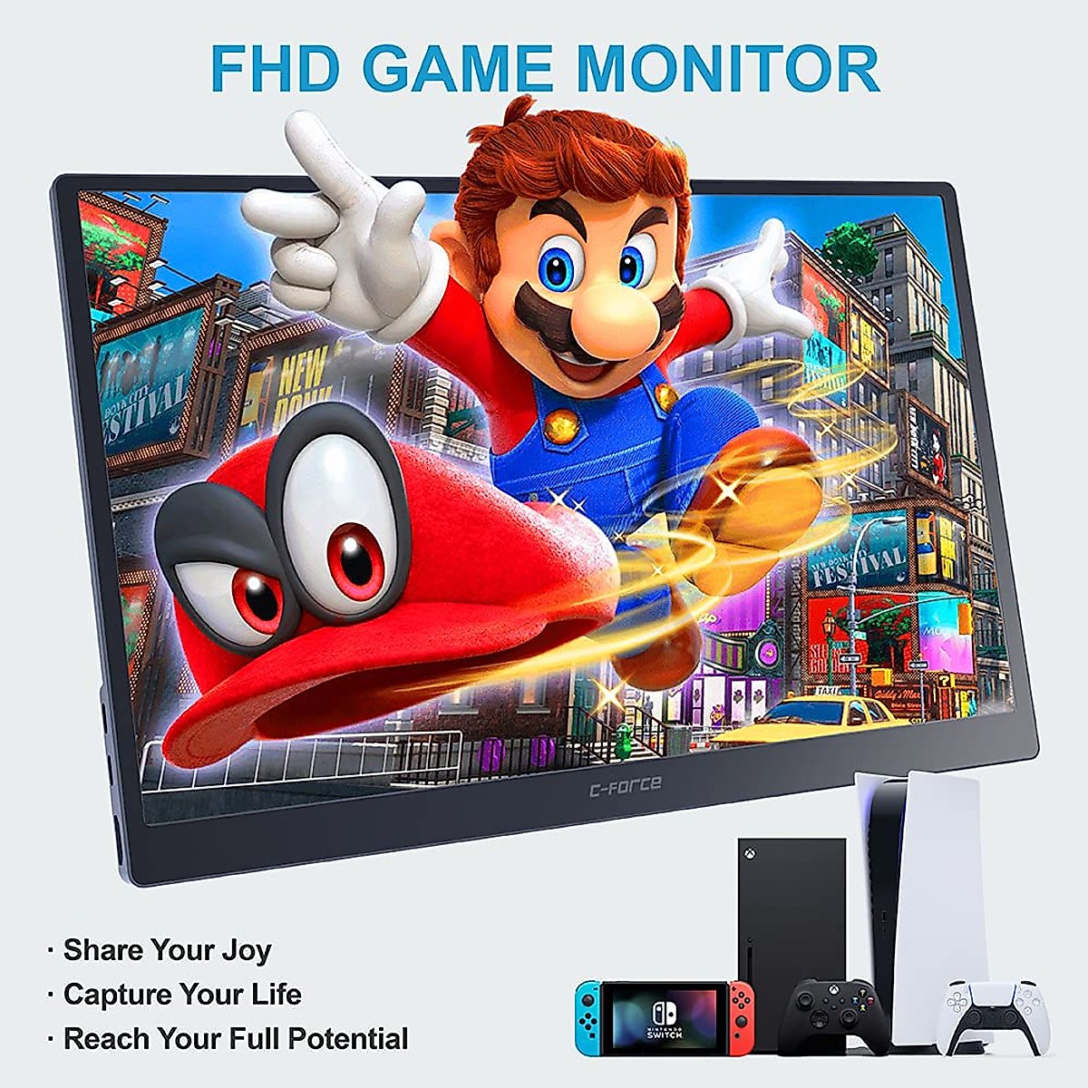 c-force Portable Monitor, 15.6'' 4K UHD Laptop Monitor USB C HDMI Computer Display HDR Eye Care External Screen w/Smart Cover for PC Mac Phone Xbox Switch PS5