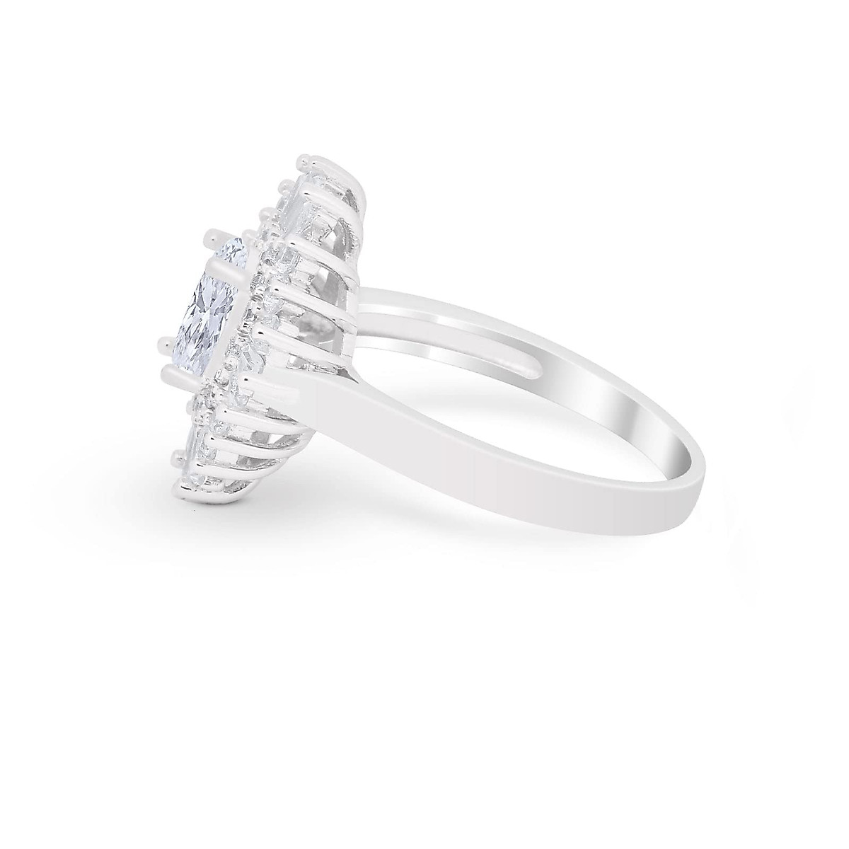 Blue Apple Co. Cubic Zirconia-Size-6 Art Deco Vintage Oval Halo Wedding Engagement Bridal Ring Baguette Round Cubic Zirconia 925 Sterling Silver