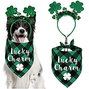 STMK St. Patrick's Day Dog Bandana Outfits, St. Patrick's Day Shamrock Headband Plaid St Patricks Dog Bandanas Costumes for Small Medium Large Dogs St. Patrick's Day Costumes