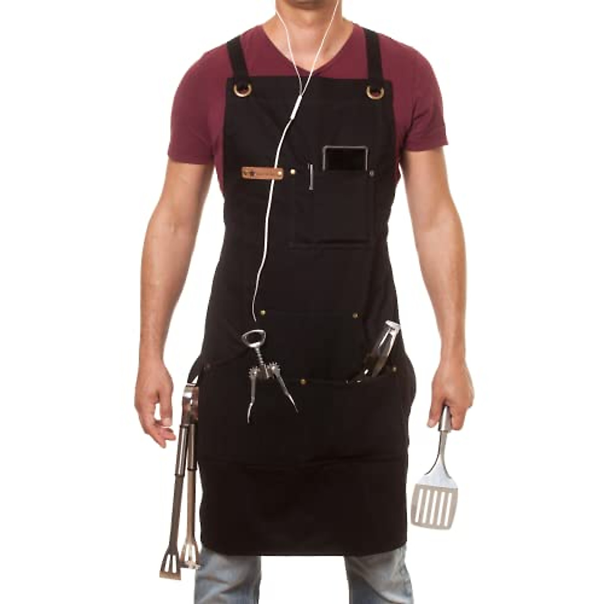 ARAWAK BRAVE Professional Cooking Apron Chef Designed for Kitchen BBQ Grill / 10 OZ Women and Men Bib Adjustable/Towel Loop