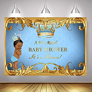 Mehofoto Light Blue Baby Shower Backdrop Royal Prince Background 7x5ft Vinyl Africa American Boy Royal Baby Shower Party Banner Supplies…