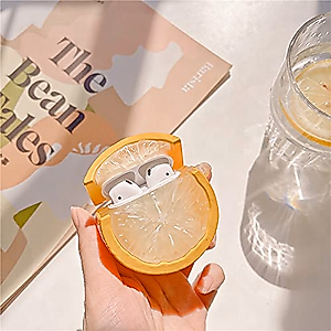 Ultra Thick Soft Silicone Lemon Case for Apple AirPods Pro AirPodsPro 2019 with Keychain Hook 3D Cartoon Lemon Fruit Food Cute Lovely Fun Funny Unique Creative Cool Kids Girls Women Teens