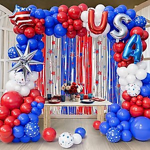 Bonropin Red White and Blue Balloons Garland Kit with Patriotic Theme Foil Fringe Curtain for Graduation Party Supplies Nautical Veterans Memorial Day 4th of July Balloon Arch Decorations