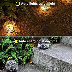 Garden Solar Lights, Cracked Glass Round Ball Light Outdoor Christmas Decoration, Waterproof Decorative Warm White Globe Light for Landscape Walkway Backyard Patio Yard Lawn Pathway Garden Decoration