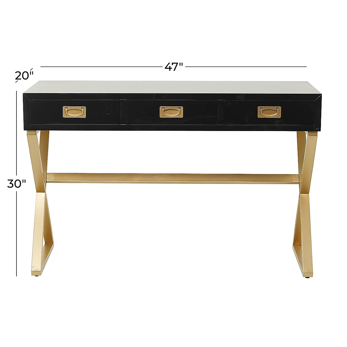 Deco 79 Wood 3 Drawer Desk with Outlet, 47" x 20" x 30", Black