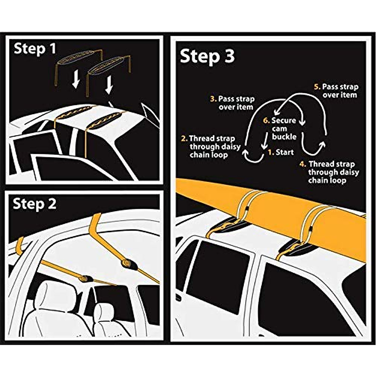 2 PCS/Set Self-Inflating Soft Roof Rack Pads, Universal Car Soft Roof Rack Pads for Kayaks/Surfboard/Paddleboard/SUP/Snowboard, with 2 Tie Down Straps
