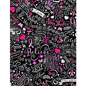 Timeless Treasures Pink Ribbon Breast Cancer Chalkboard Black, Fabric by the Yard