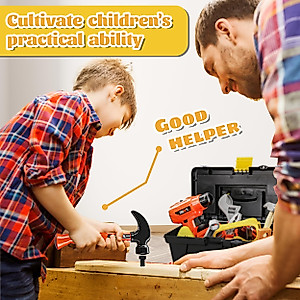 POFJOEQ Kids Tool Set – 34-Piece Kids Tool Set with Tool Box & Electronic Toy Drill - Pretend Play Toddler Toys - Inspire Imagination and Skill Development