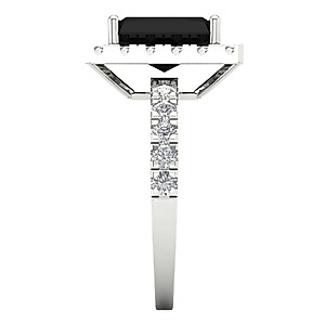 Clara Pucci 3.90 ct Cut Solitaire Halo Natural Black Onyx Engagement Promise Anniversary Bridal Ring 18K White Gold 7.75