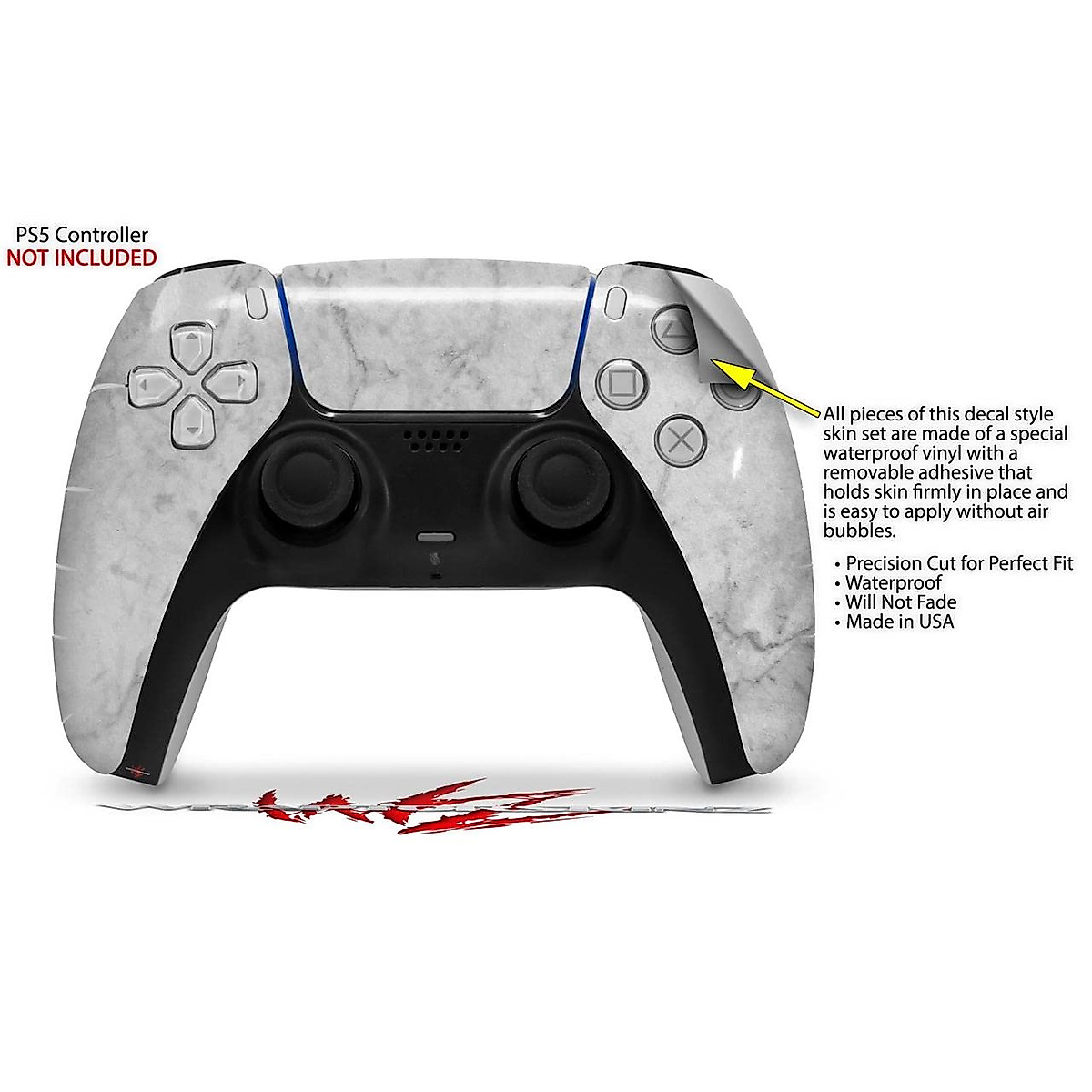 WraptorSkinz Skin Wrap compatible with Sony PS5 DualSense Controller Marble Granite 09 White Gray (CONTROLLER NOT INCLUDED)