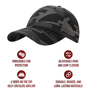 Rothco Supreme Camo Low Profile Cap – Adjustable Rugged Outdoor Baseball Hat (US, Alpha, One Size, Black Camo)