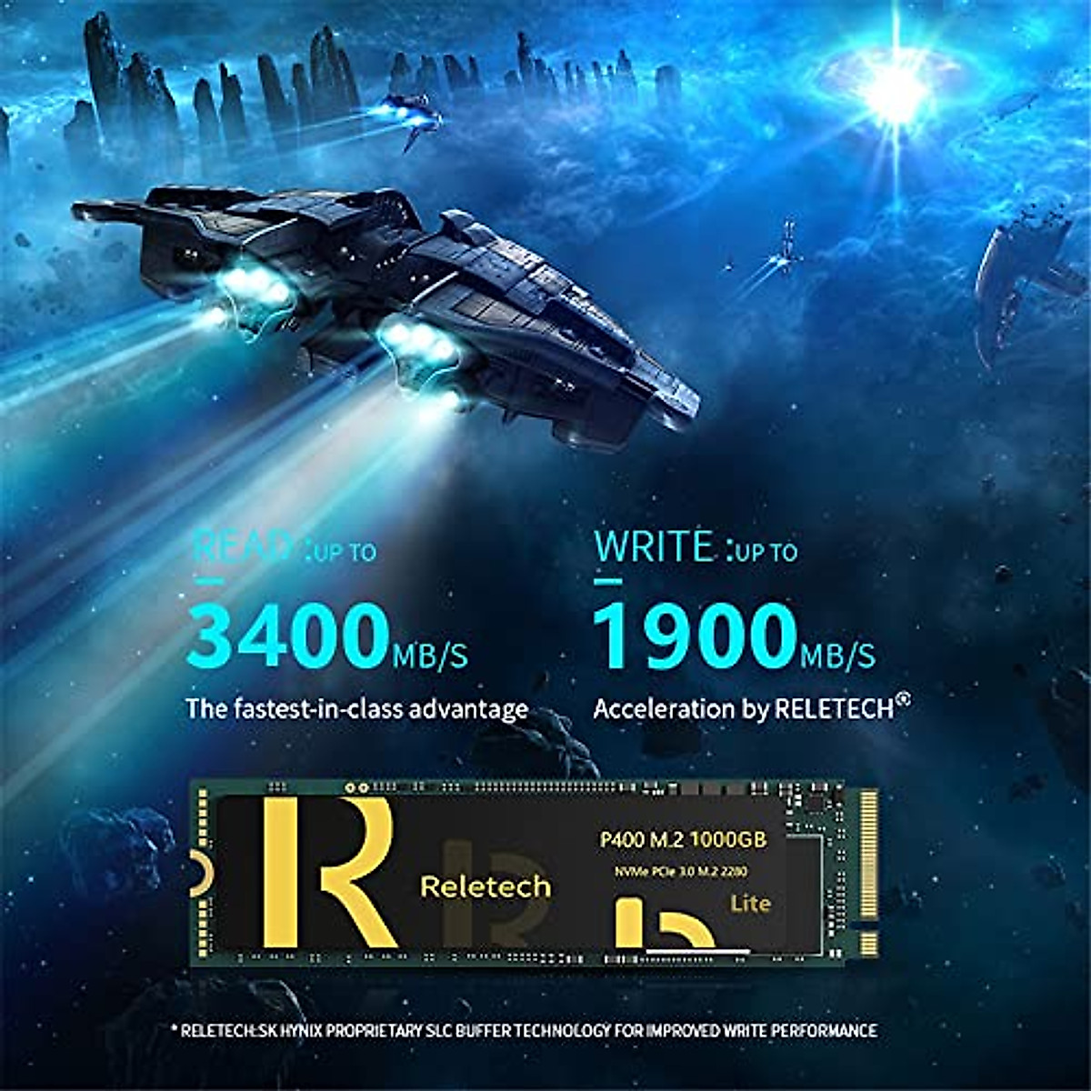 Reletech P400 M.2 1000G SSD, up to 3400MB/S PCIe3.0×4 NVMe Independent Cache Internal Hard Disk with Heatsink for Laptop Desktop (1TB lite)