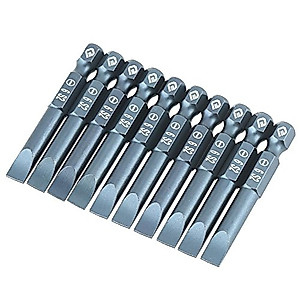 10pcs 50mm Slotted Screwdriver Bits Set Magnetic Flat Head 1/4 Inch Hex Shank,S2 Alloy Steel H6.3 * 50*SL6mm