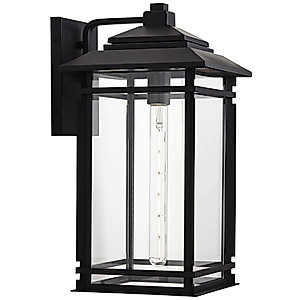John Timberland North House Mission Traditional Outdoor Wall Light Fixture Matte Black Metal 19" Clear Glass Shade for Exterior House Porch Patio Outside Deck Garage Yard Front Door Garden Home