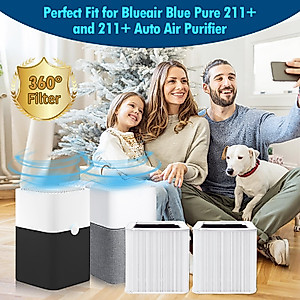 Senowi 211+ Replacement Filter Compatible with Blueair Blue Pure 211+ and 211+ Auto, Blue Air Filter Replacement 211 with Foldable Particle and Activated Carbon Filter, 2-Pack