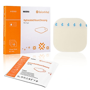 Hydrocolloid Bandage, Hydrocolloid Wound Dressing Thin Type 4'' x 4'' for Light Exudate Wound, Pressure Ulcer, Bed Sore, Surgical Wound,Superficial Wound, 10 Pack by EalionMed