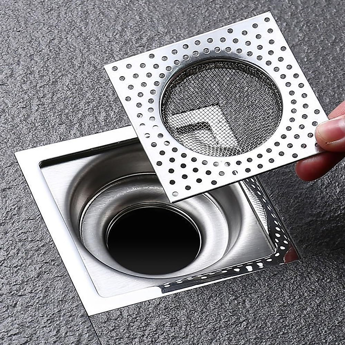 Bathtub Drain Hair Catcher, Fast Drain Shower Drain Hair Catcher, 304 Stainless Steel Drain Protector for Bathroom Pop-up Drain, Kitchen and General Drain (4 Pieces Square)