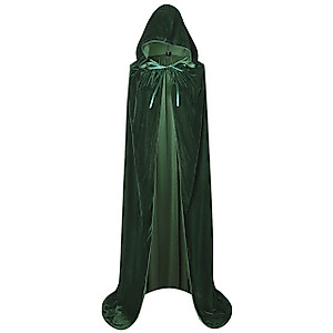 BIGXIAN Long Hooded Cloak Velvet Cape Witch Costume Halloween Costumes for Women Men (Dark Green, Large)