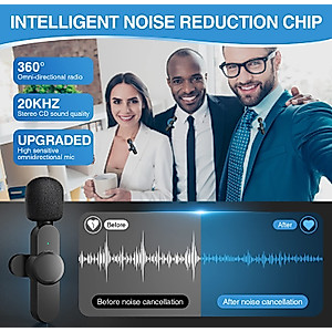 AIKELA 2 Pack Wireless Lavalier Microphone for iPhone iPad, Wireless Microphone 2.4G Ultra-Low Delay Plug-Play Built-in Noise Reduction Chip for Recording,Live Stream,Vlog,YouTube,Facebook,TikTok