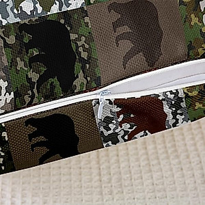 Bear Pillow Cover,Camouflage Plaid Print Double Sides Print Pillowcase Soft Square Cushion Case,Wildlife Animal Hunting Camo Print Throw Pillow Cover,2 Pack 16"x16"