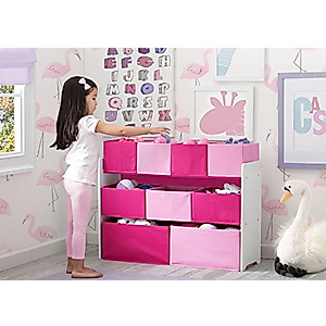 Delta Children Deluxe Multi-Bin Toy Organizer with Storage Bins - Greenguard Gold Certified, White/Pink Bins