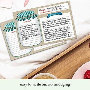 Neatz Mason Jar Recipe Cards - 50 Double Sided Cards, 4x6 inches. Thick Card Stock