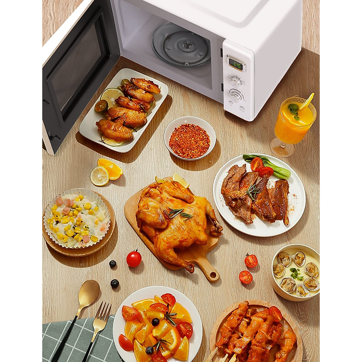 Retro Microwave Oven, SIMOE Compact Microwave Countertop 0.9 cu.ft. 900 W