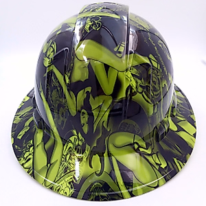 Wet Works Imaging Customized Pyramex Full Brim Green Biker Babes Hard Hat with Ratcheting Suspension