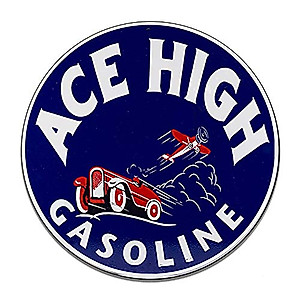 Brotherhood Ace High Ethyl Gasoline Corporation Motor Oil Gas Insignia Emblem Seal Vintage Gas Signs Reproduction Car Company Vintage Style Metal Signs Round Metal Tin Aluminum Sign Garage Home Decor