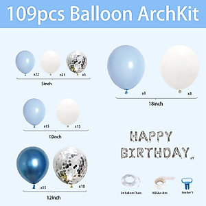 Blue Balloon Garland Arch Kit, Metallic Blue White and Silver Confetti Latex Balloons for Birthday Baby Shower Wedding Graduation Anniversary Frozen Winter Party Background Decorations