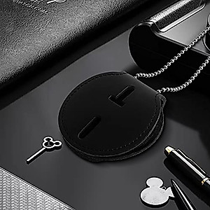 Police Badge Holder, Cowhide Law Enforcement Badge Holder, Universal Badge Holders Belt Clip with Stationary Metal Clip and Chain for Officer Gifts,Black,Circular