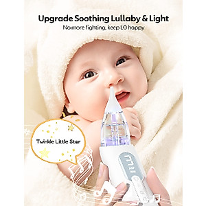 GROWNSY Upgrade Nasal Aspirator for Baby, Rechargeable Baby Nose Sucker, Electric Nose Suction for Baby with Advanced Soothing Music and Light Design, Food-Grade Silicone Tips, 3 Suction Modes