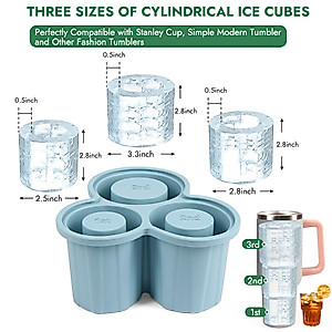 BYKITCHEN Large Ice Cube Mold for Stanley Cup, Silicone Ice Tray Compatible with 40Oz Stanley/Simple Modern & 30-40oz Tumbler, Big Cylinder Tumbler Ice Mold with Lid for Freezer, Whiskey, Cocktails